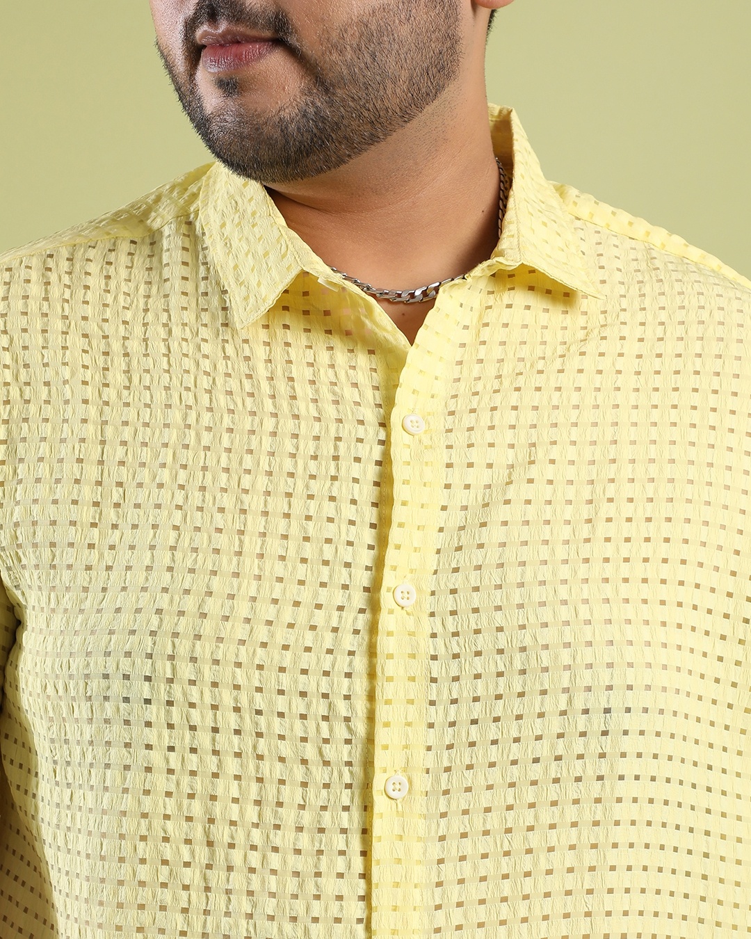 Buy Men's Lemon Yellow See Through Square Oversized Plus Size Shirt ...