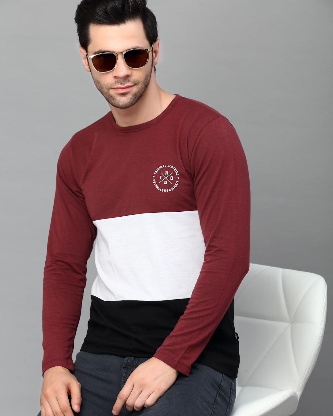 Buy Men's Maroon and Black Color Block Slim Fit T-shirt Online at Bewakoof