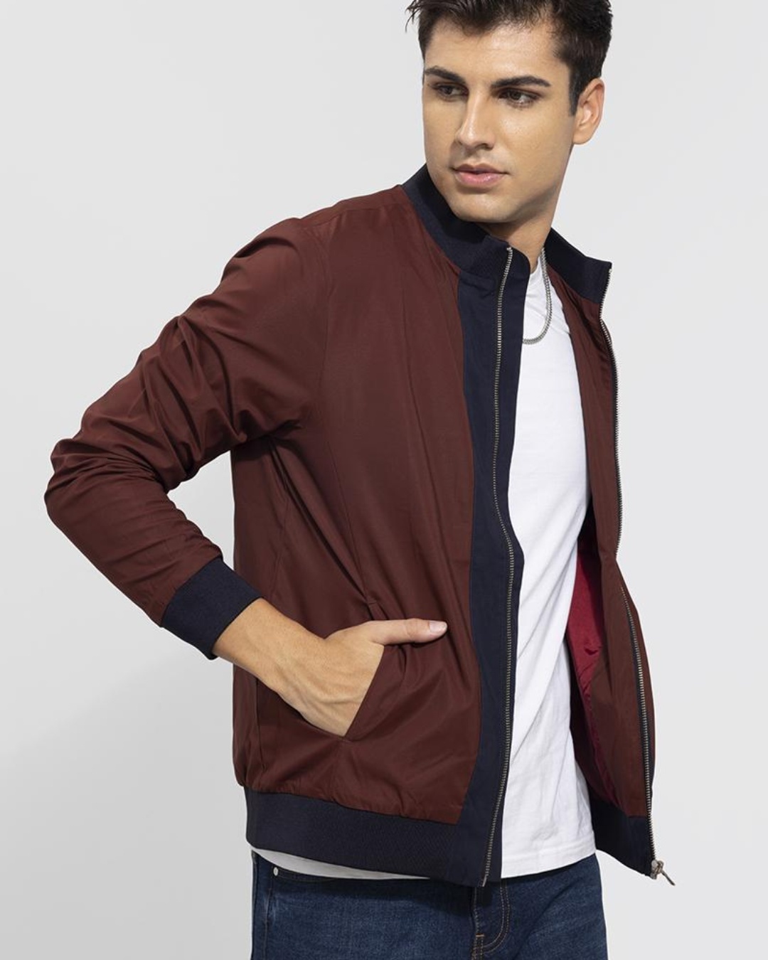 Buy Men's Maroon and Blue Color Block Slim Fit Jacket for Men Online at ...