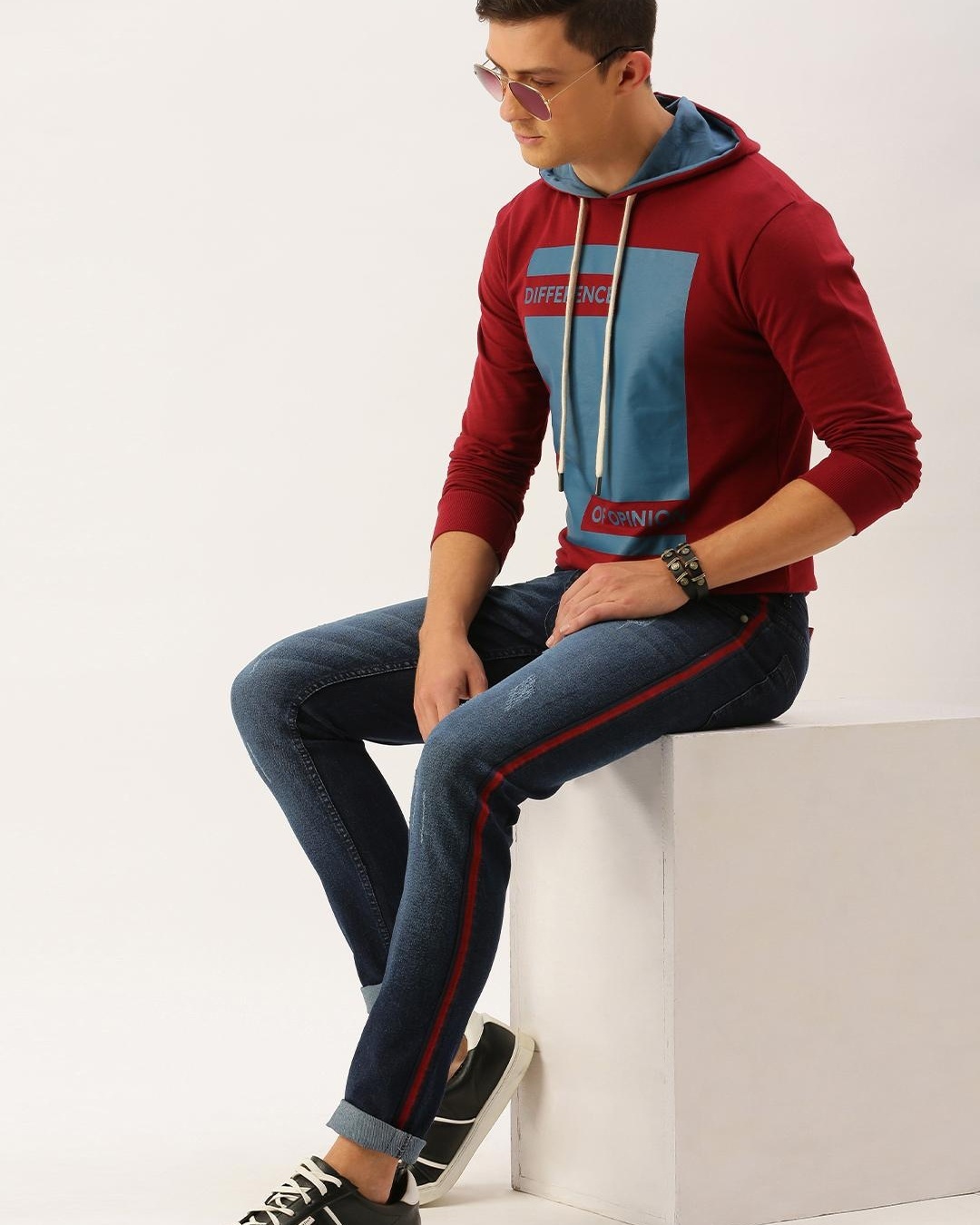 Buy Men's Maroon Color Block Hoodie for Men Maroon Online at Bewakoof