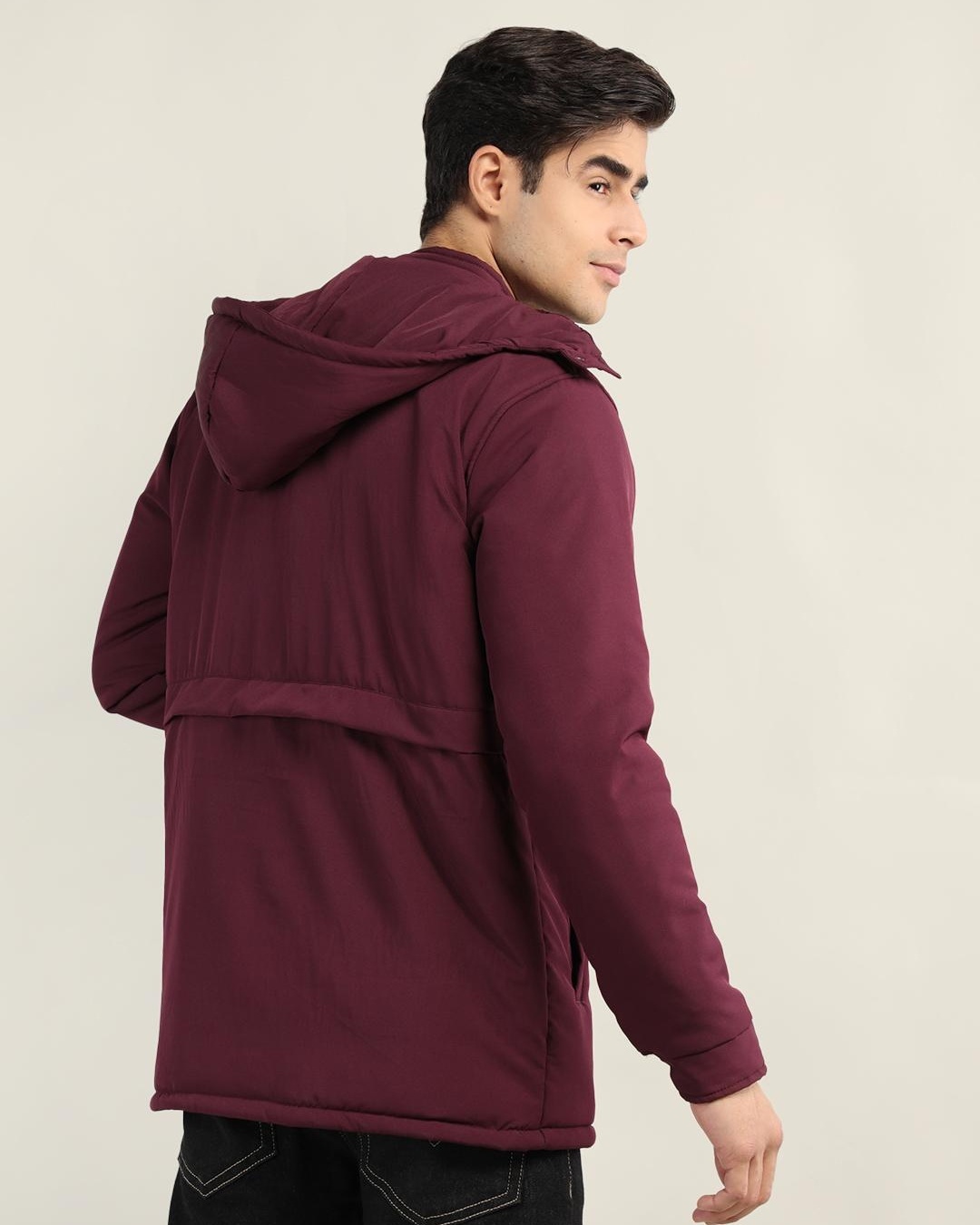 Buy Men's Maroon Hooded Puffer Jacket Online at Bewakoof