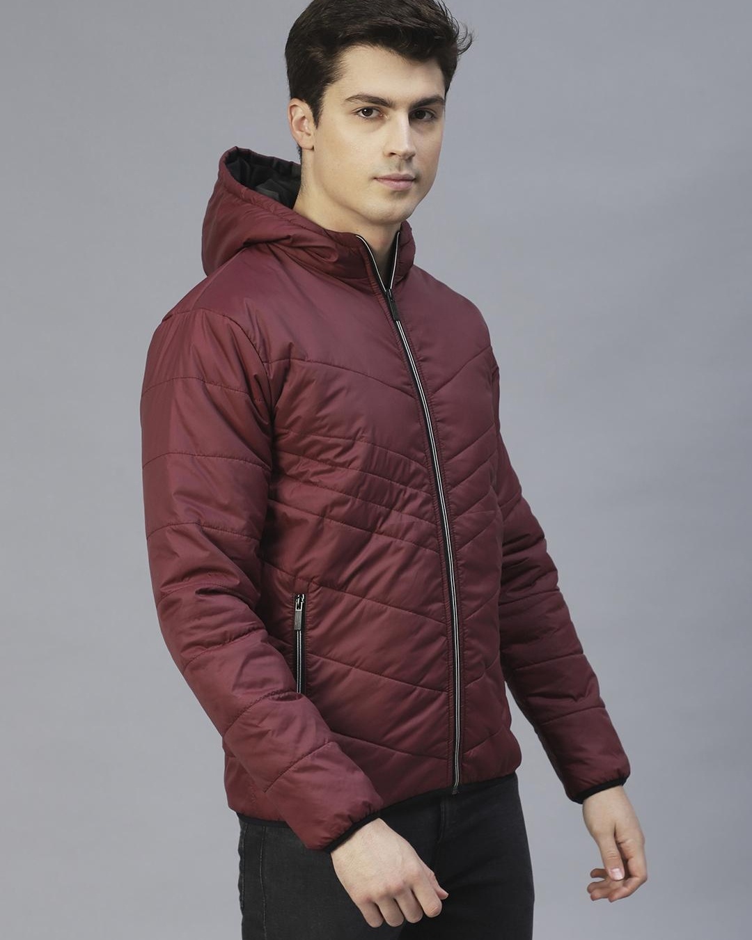 Buy Men's Maroon Hooded Puffer Jacket for Men Maroon Online at Bewakoof