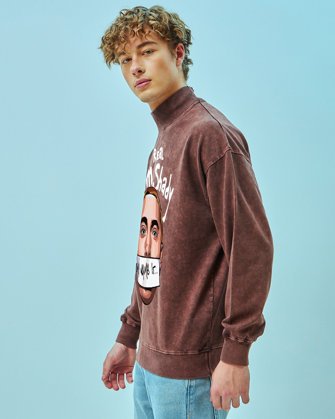 Buy Men's Maroon Real Slim Shady Graphic Printed Oversized Sweatshirt ...