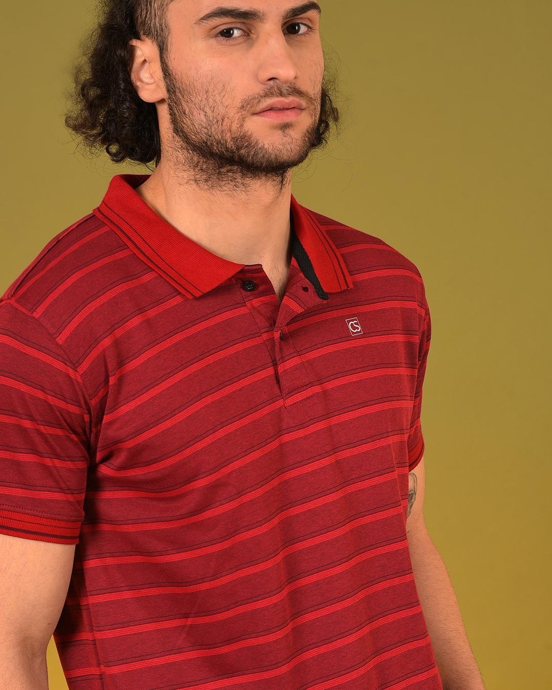 Buy Men's Maroon Striped Polo T-shirt Online at Bewakoof
