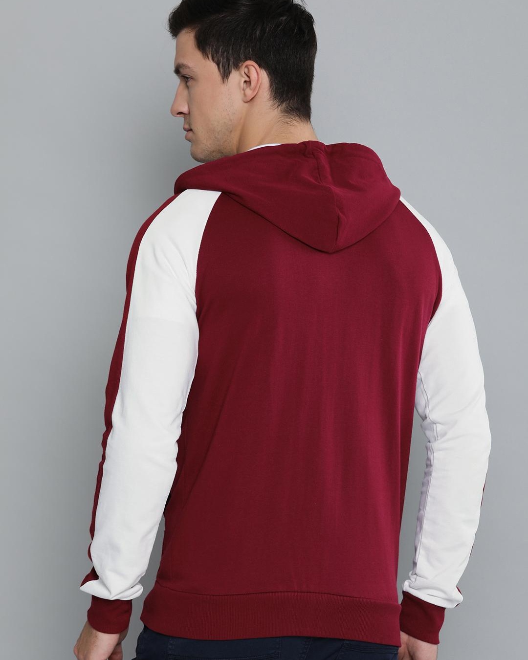 Buy Men's Maroon & White Color Block Hoodie for Men Maroon Online at ...