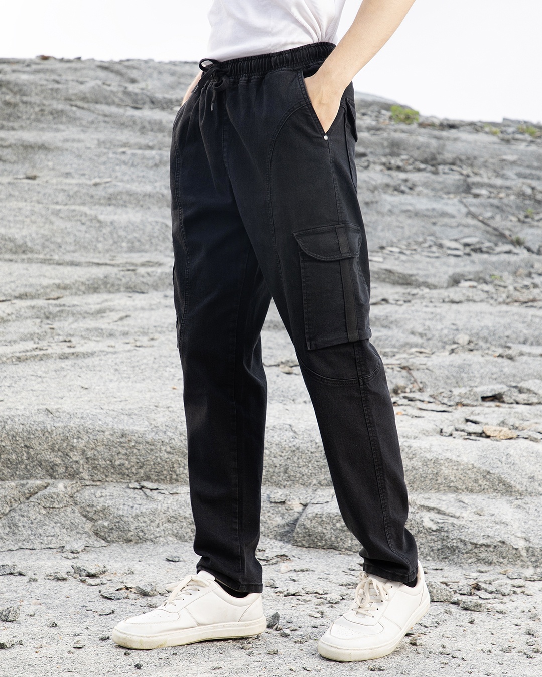 Buy Men's Midnight Black Cargo Jeans Online at Bewakoof