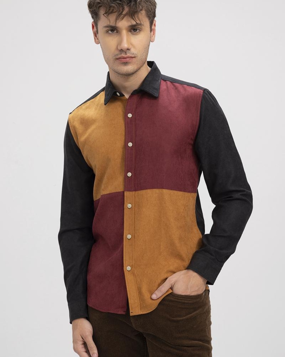Buy Men's Mustard Carrelage Color Block Slim Fit Shirt Online at Bewakoof