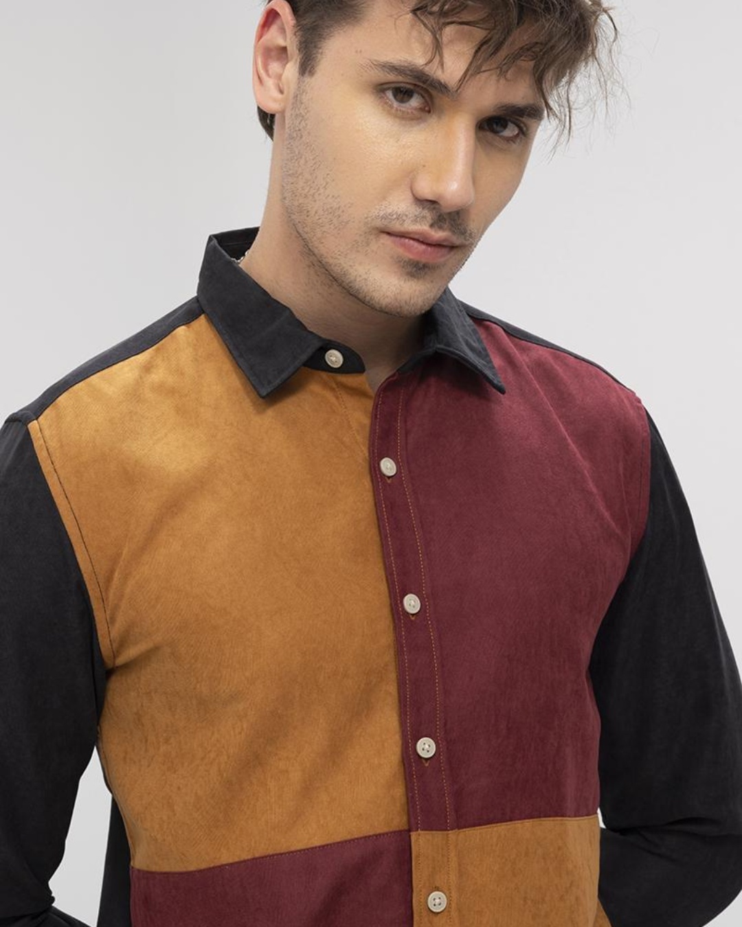 Buy Men's Mustard Carrelage Color Block Slim Fit Shirt Online at Bewakoof