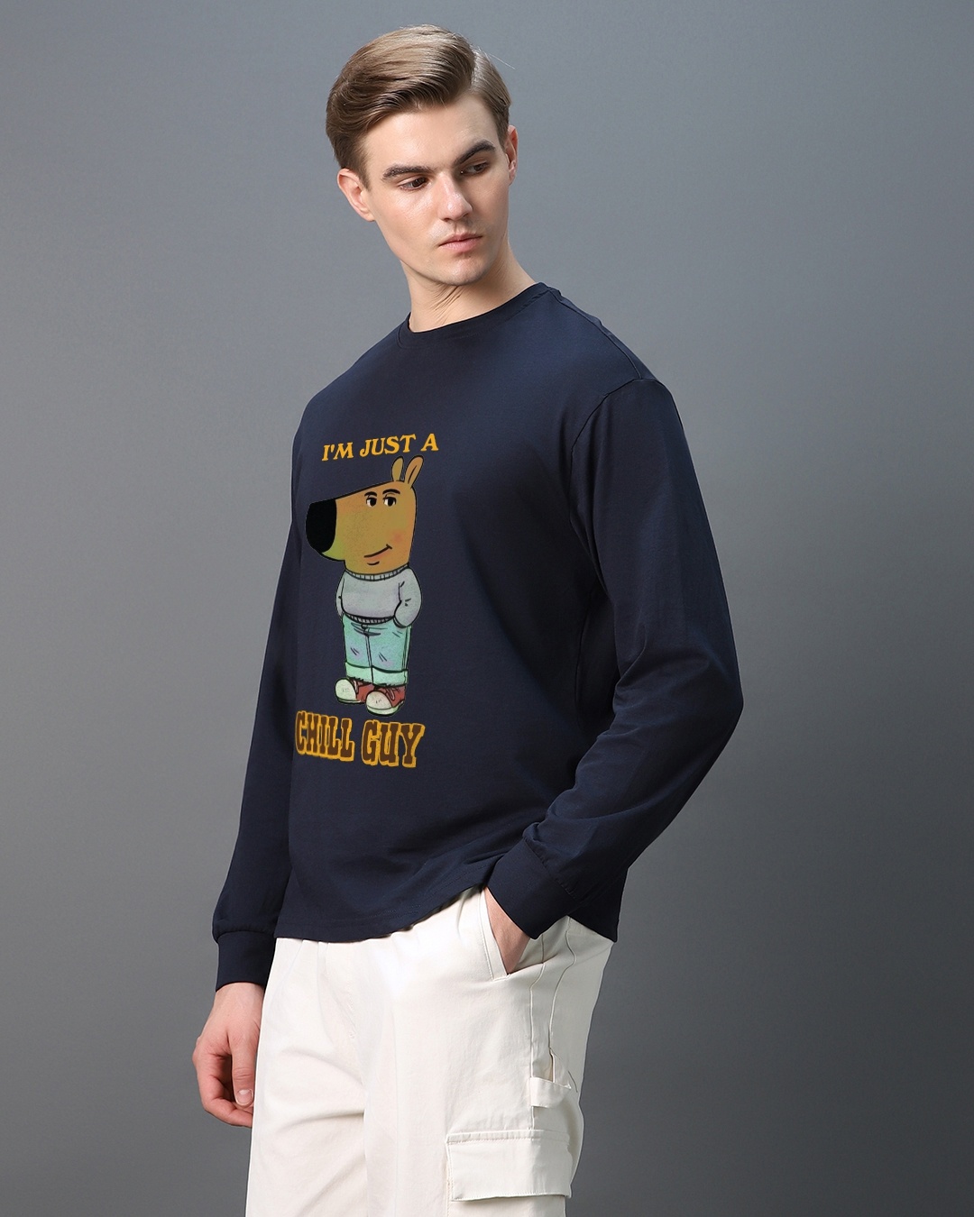 Buy Men's Navy Blue Chill Guy Graphic Printed Oversized T-shirt Online ...