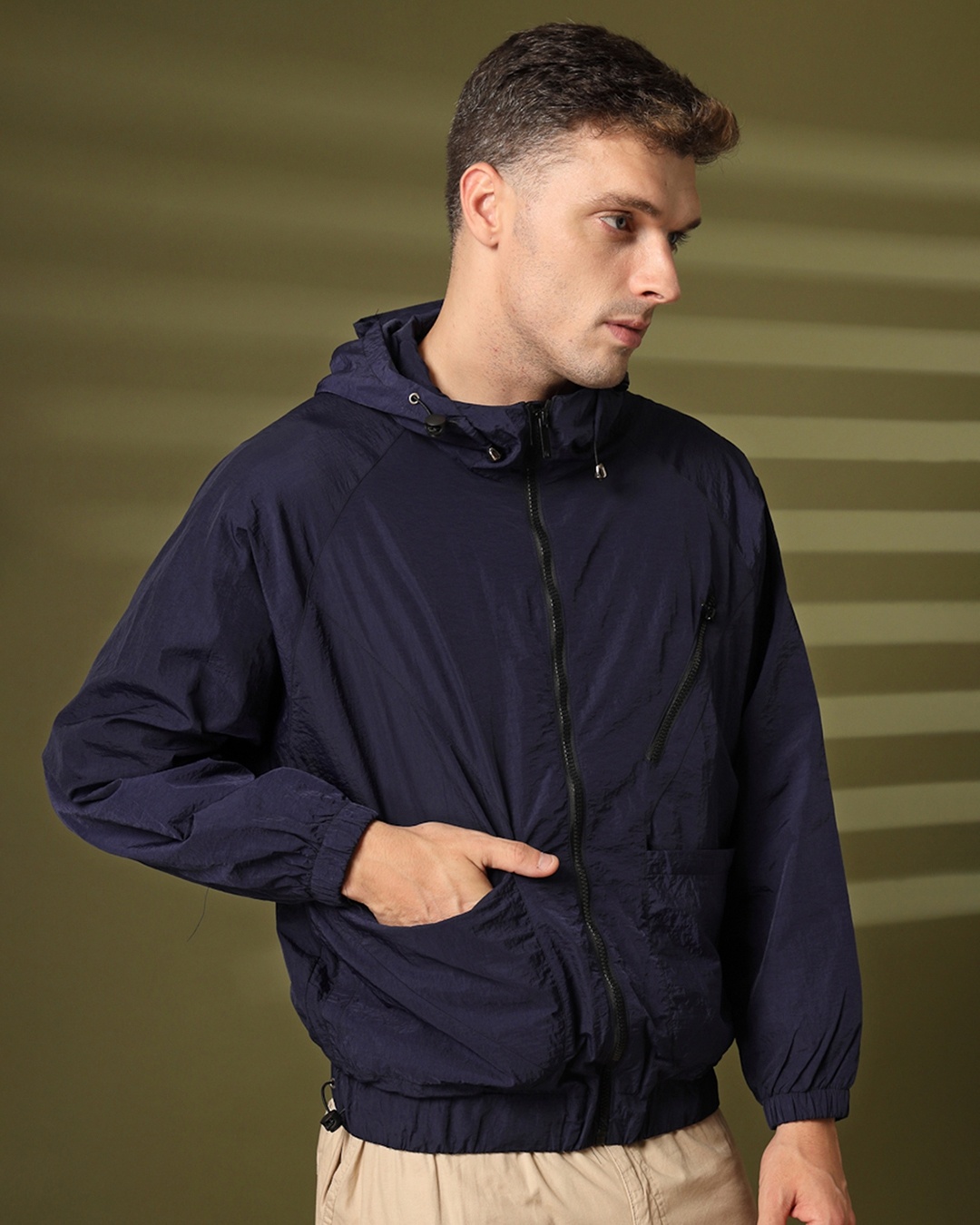 Buy Men's Navy Blue Wind Cheater Jacket Online at Bewakoof
