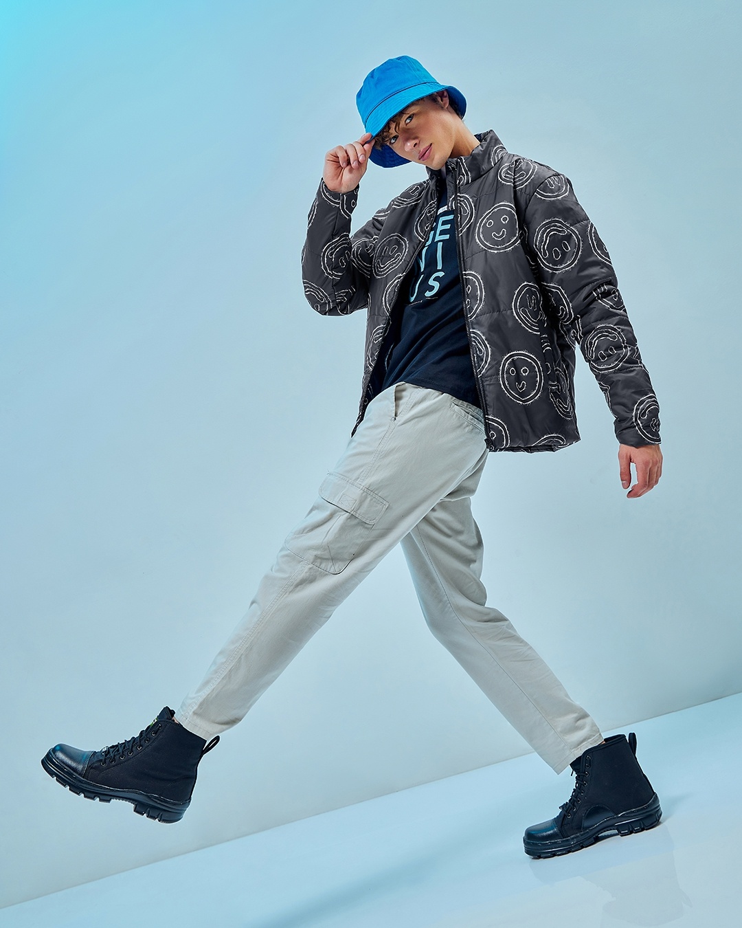 Buy Men's Black All Over Printed Oversized Puffer Jacket Online at Bewakoof