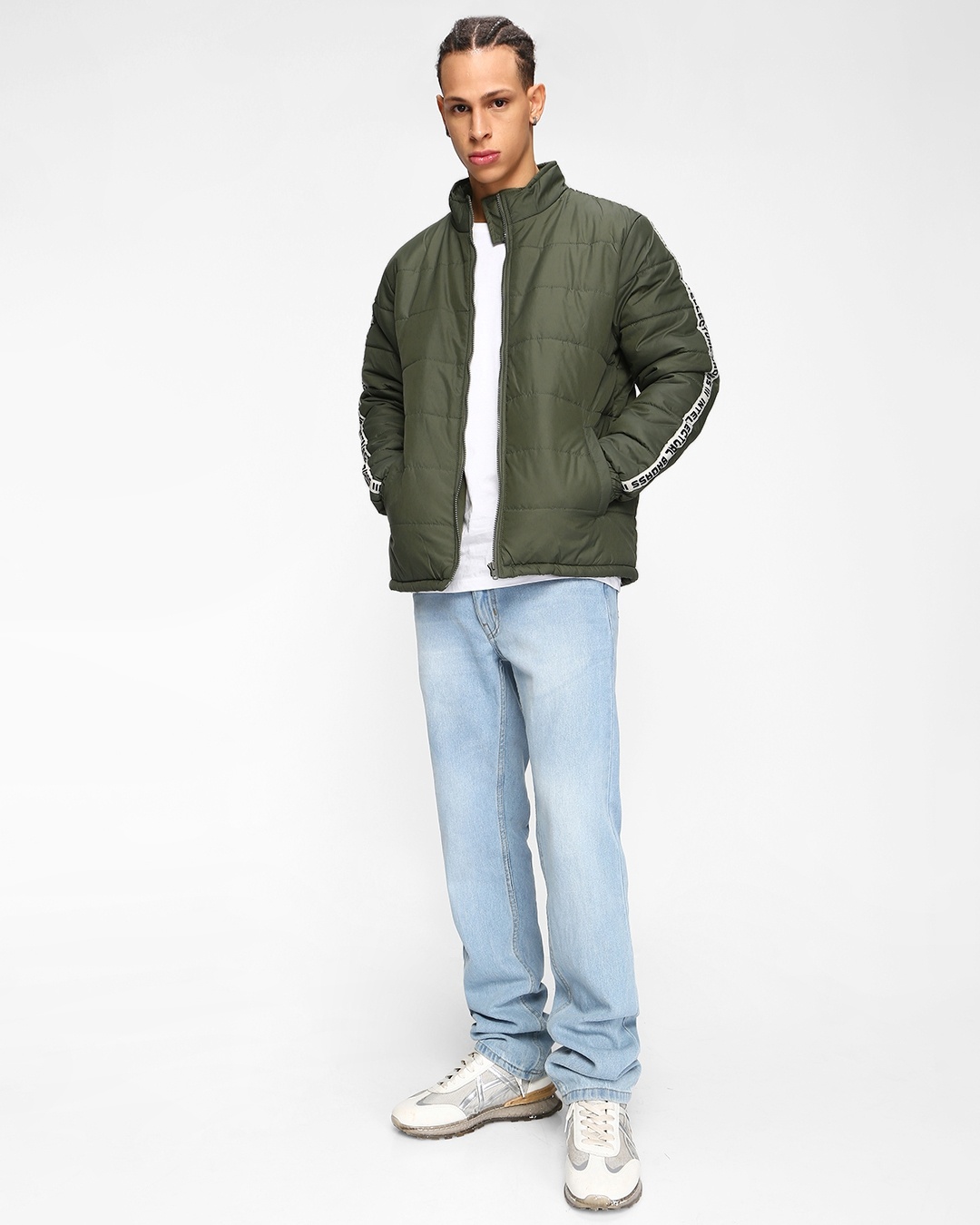 Buy Men's Olive Typography Puffer Jacket Online at Bewakoof