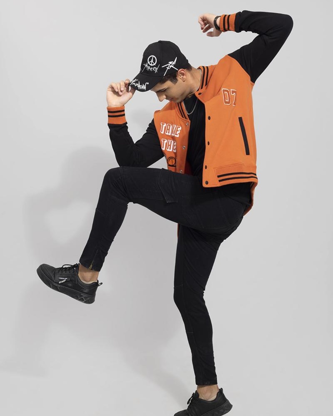 Buy Men's Orange & Black Take The Shot Color Block Varsity Jacket ...
