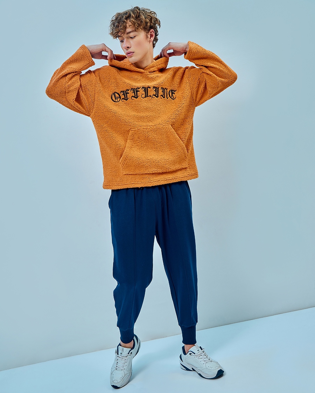 Buy Men's Orange Offline Typography Oversized Hoodies Online at Bewakoof