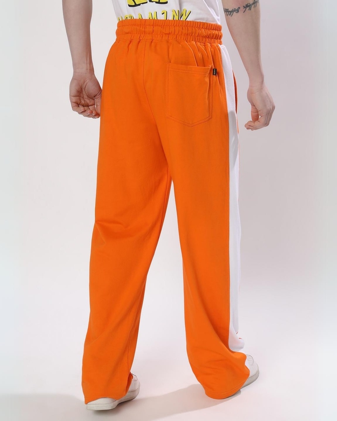 Buy Men's Orange & White Side Panel Relaxed Fit Track Pants Online at ...