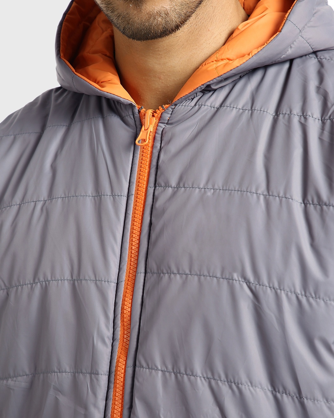 Buy Men's Orange & Grey Plus Size Reversible Puffer Jacket for Men ...