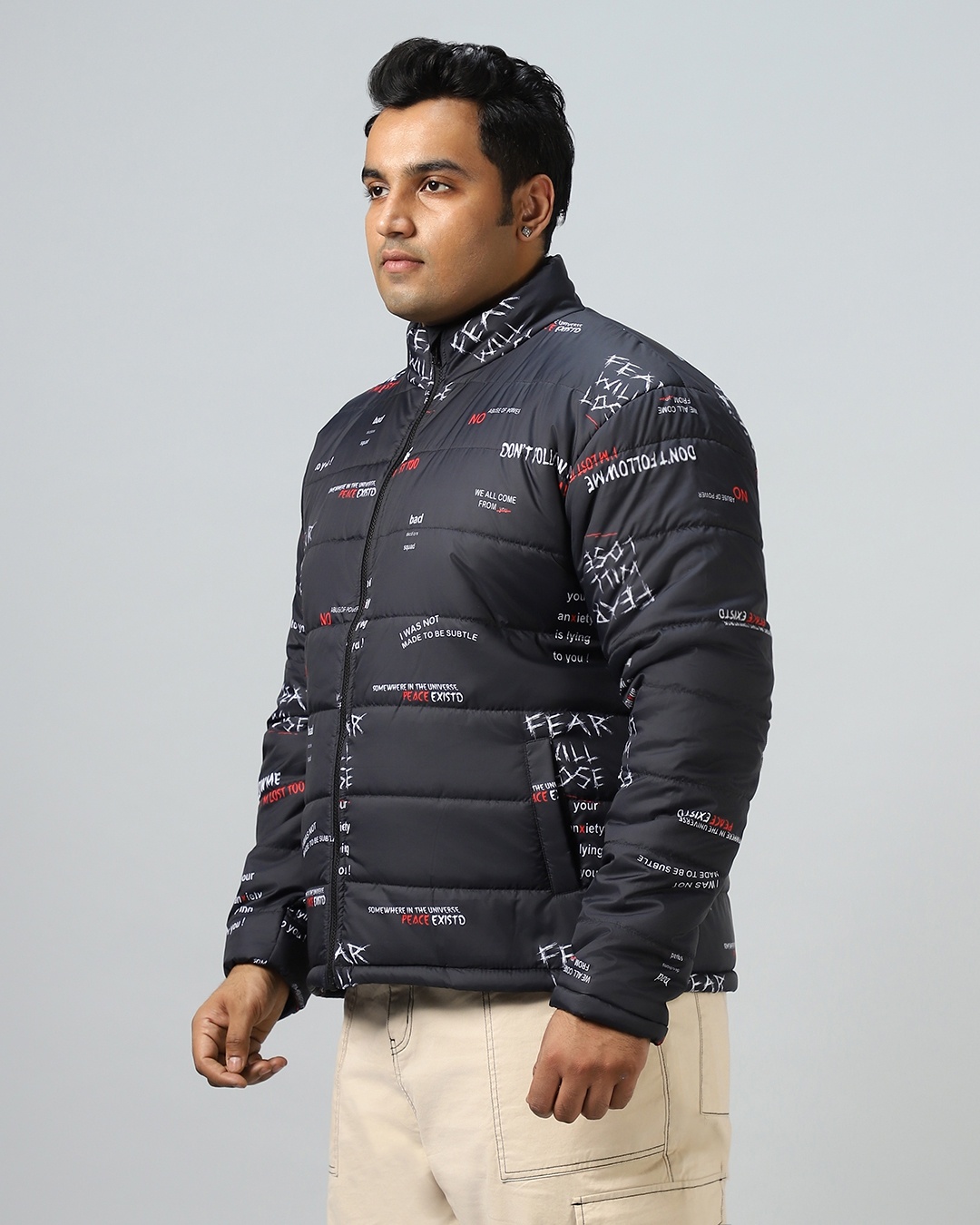 Buy Men's Black All Over Printed Oversized Plus Size Jacket Online at ...