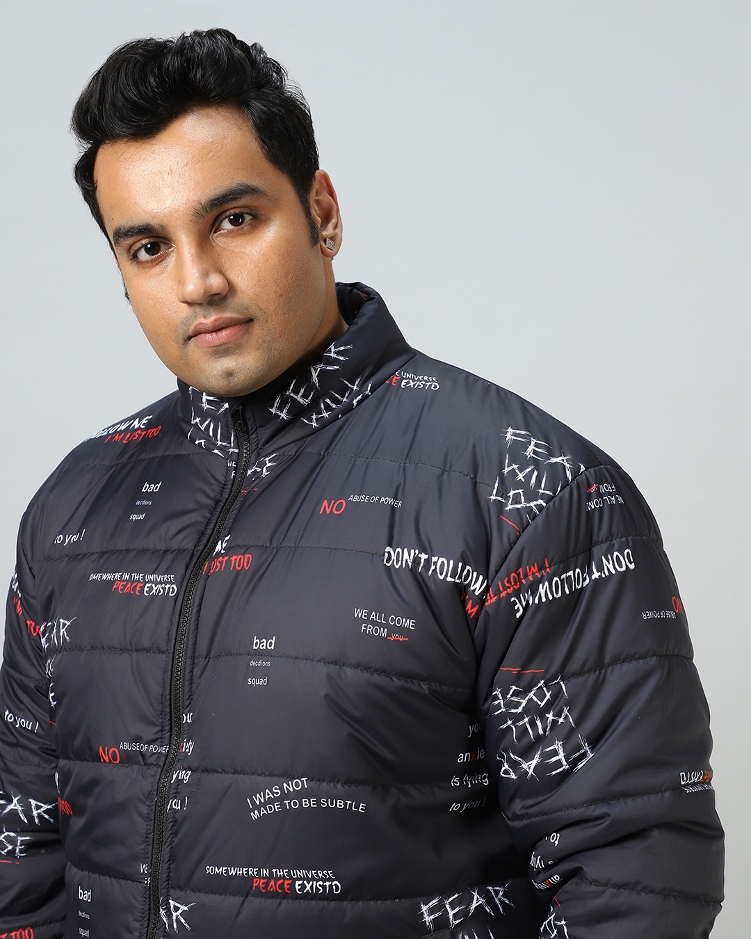 Buy Men's Black All Over Printed Oversized Plus Size Jacket Online at ...