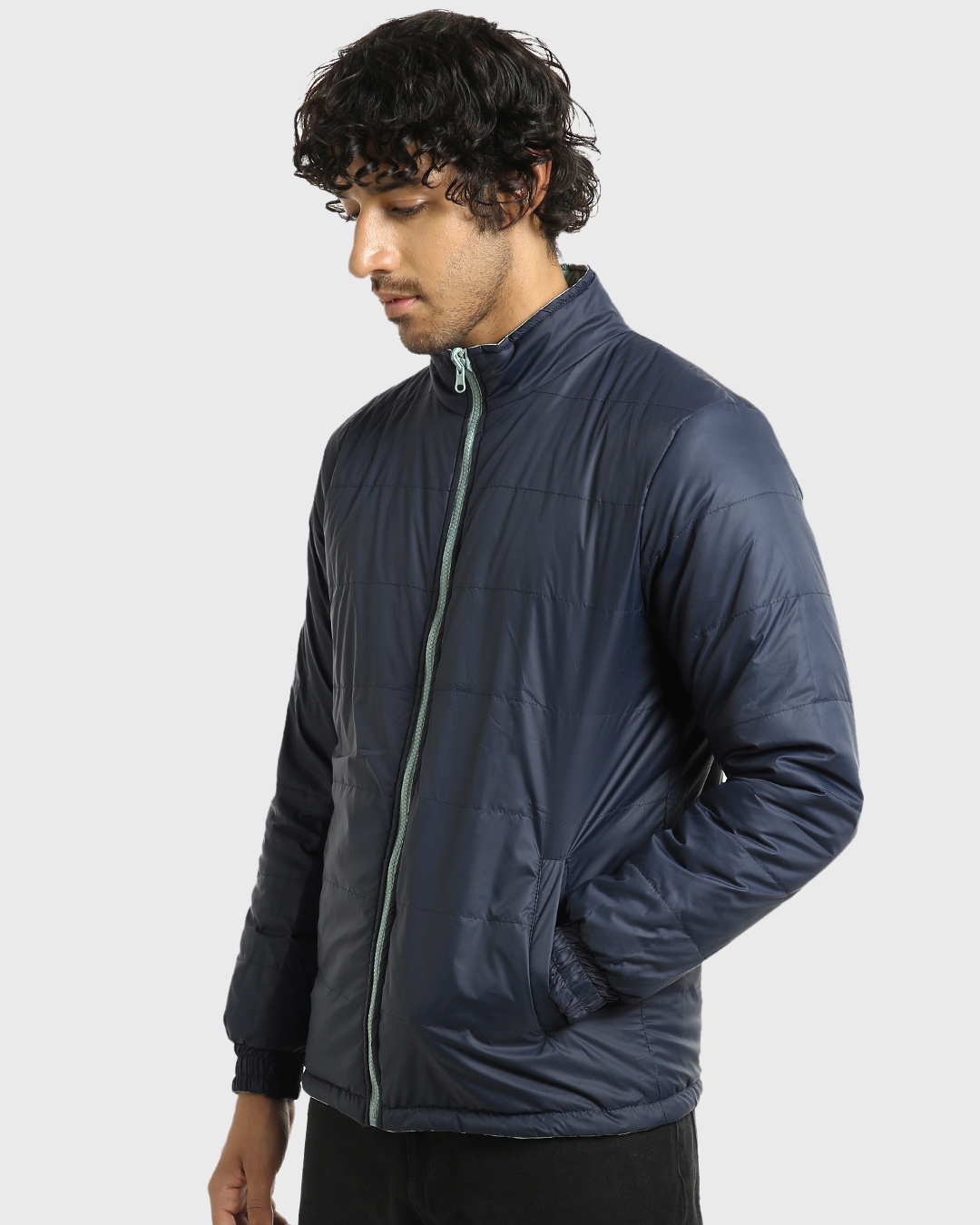 Buy Men's Sage & Navy Plus Size Reversible Puffer Jacket for Men blue ...
