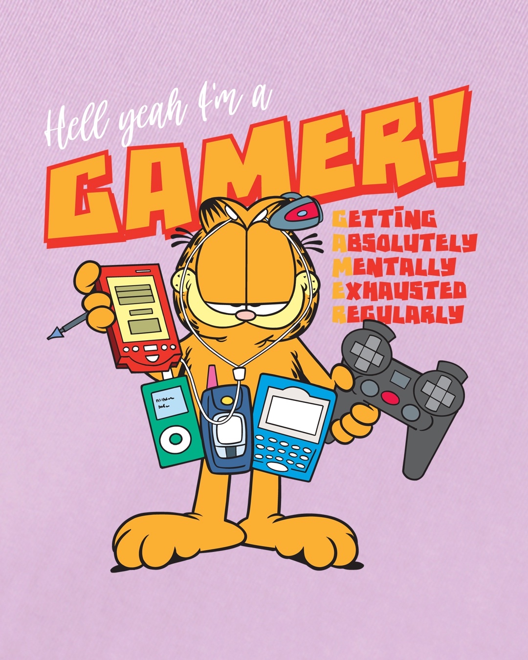 Buy Men's Purple Gamer Garfield Graphic Printed Oversized T-shirt ...