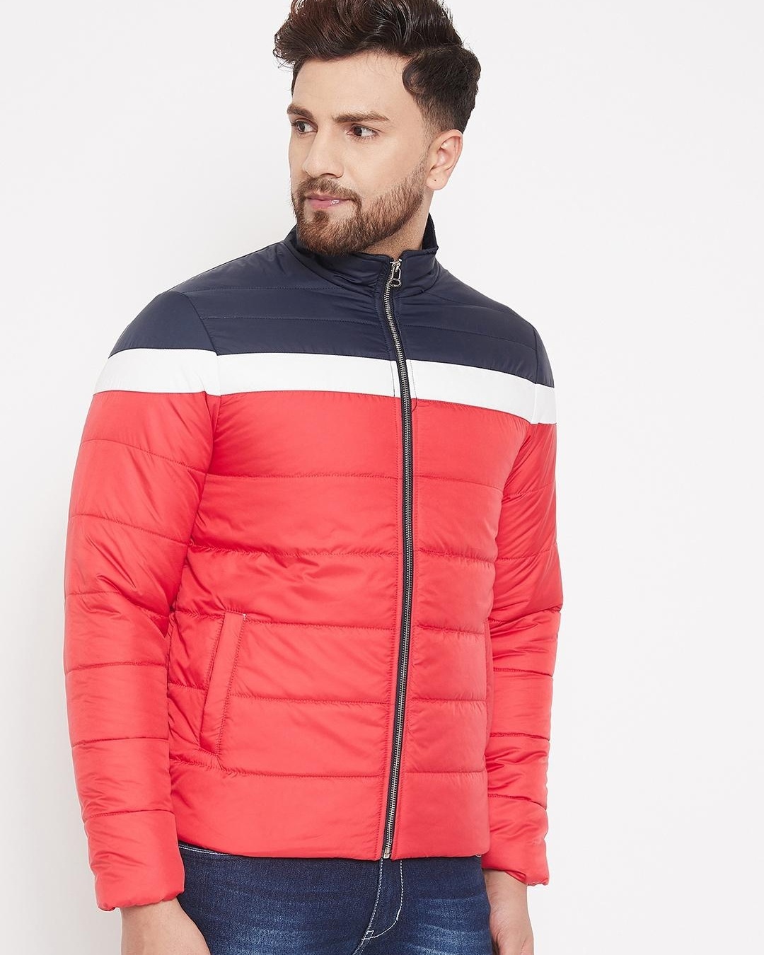 Buy Men's Red and Blue Color Block Jacket for Men Red Online at Bewakoof