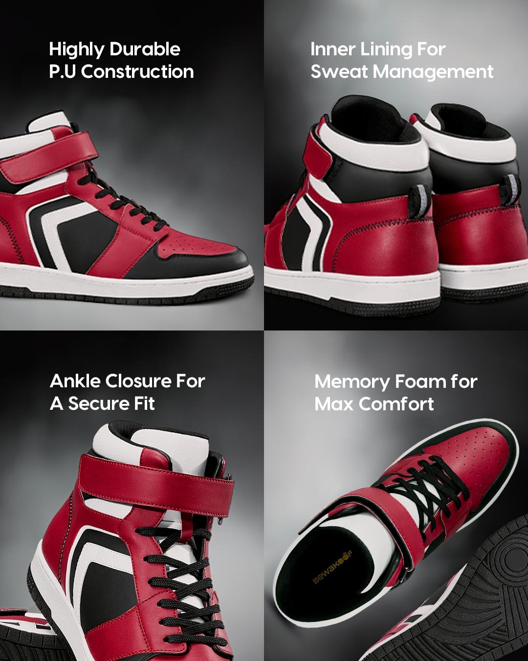 Buy Men's Red & Black Color Block High Top Sneakers Online in India at ...