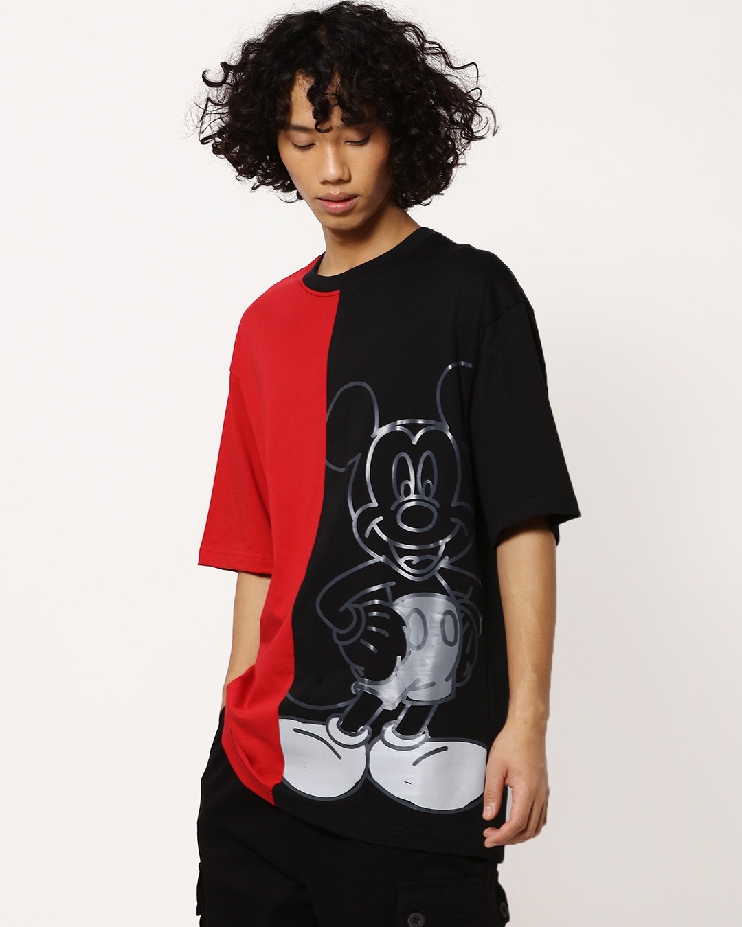 Buy Men's Red & Black Mickey Mouse Half & Half Graphic Printed ...