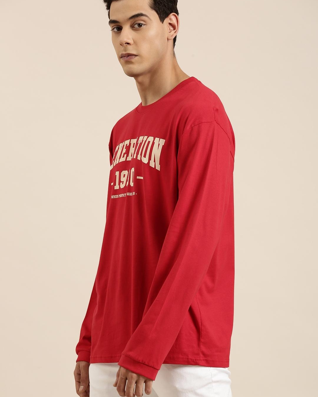 Buy Men's Red Generation Typography Oversized T-shirt Online at Bewakoof