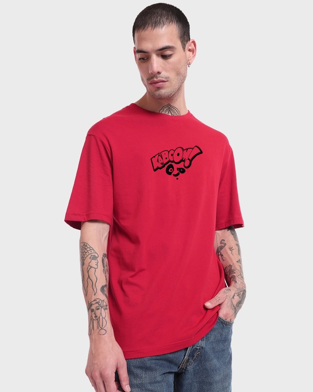 Buy Men's Red Kaboom Graphic Printed Oversized T-shirt Online at Bewakoof