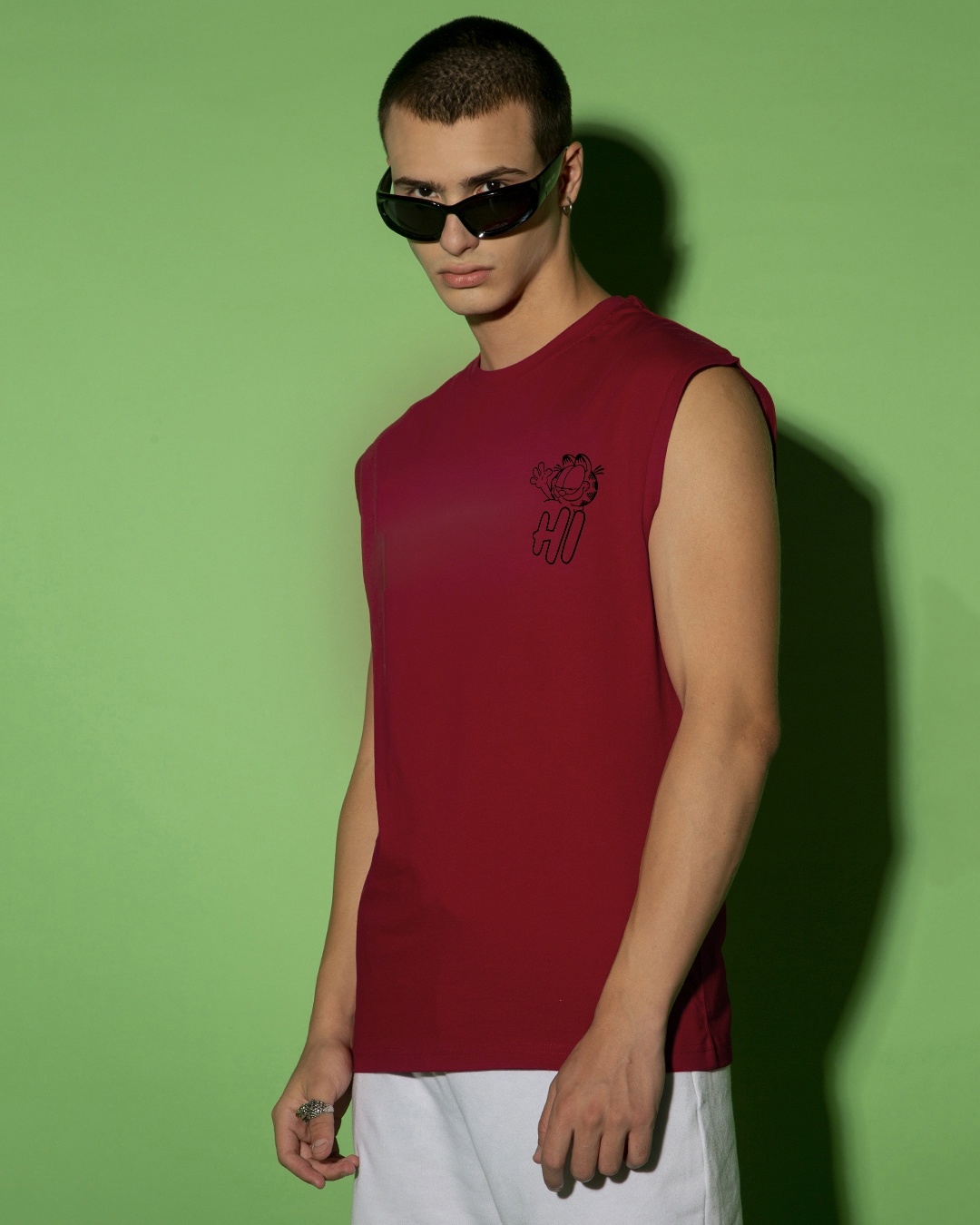 Buy Men's Red Lazy Garfield Graphic Printed Boxy Fit Vest Online at ...