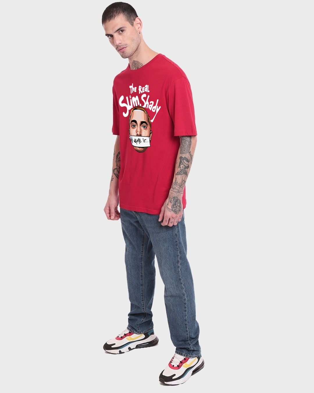 Buy Men's Red Real Slim Shady Graphic Printed Oversized T-shirt Online ...
