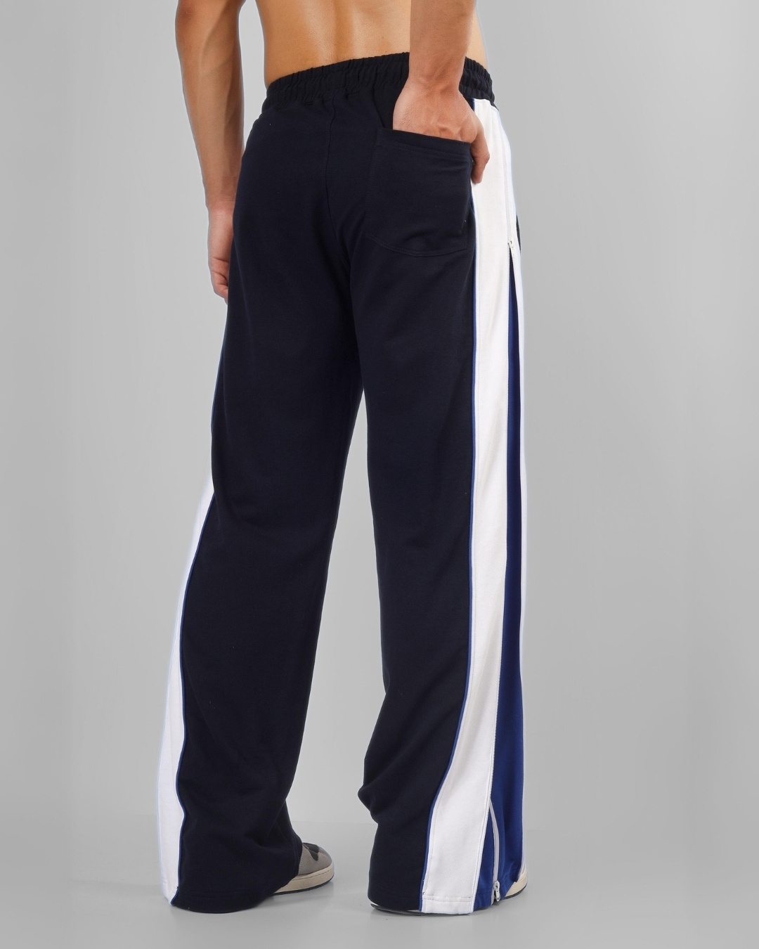 Buy Men's Blue & White Side Panel Relaxed Fit Trackpants Online at Bewakoof