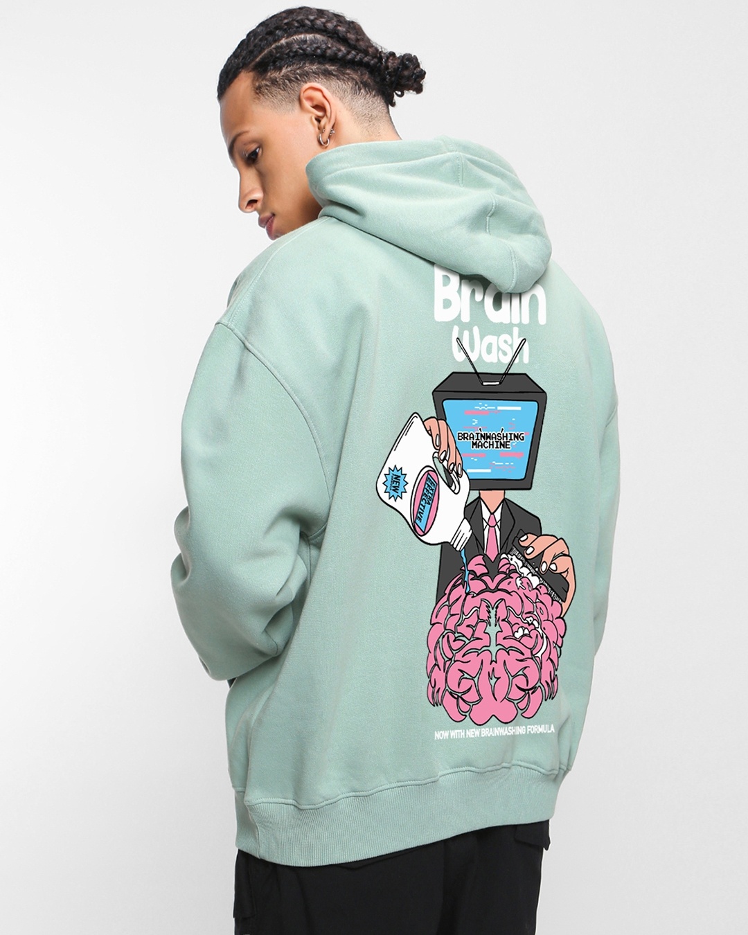 Buy Men's Sage Green Brain Wash Graphic Printed Oversized Hoodies ...