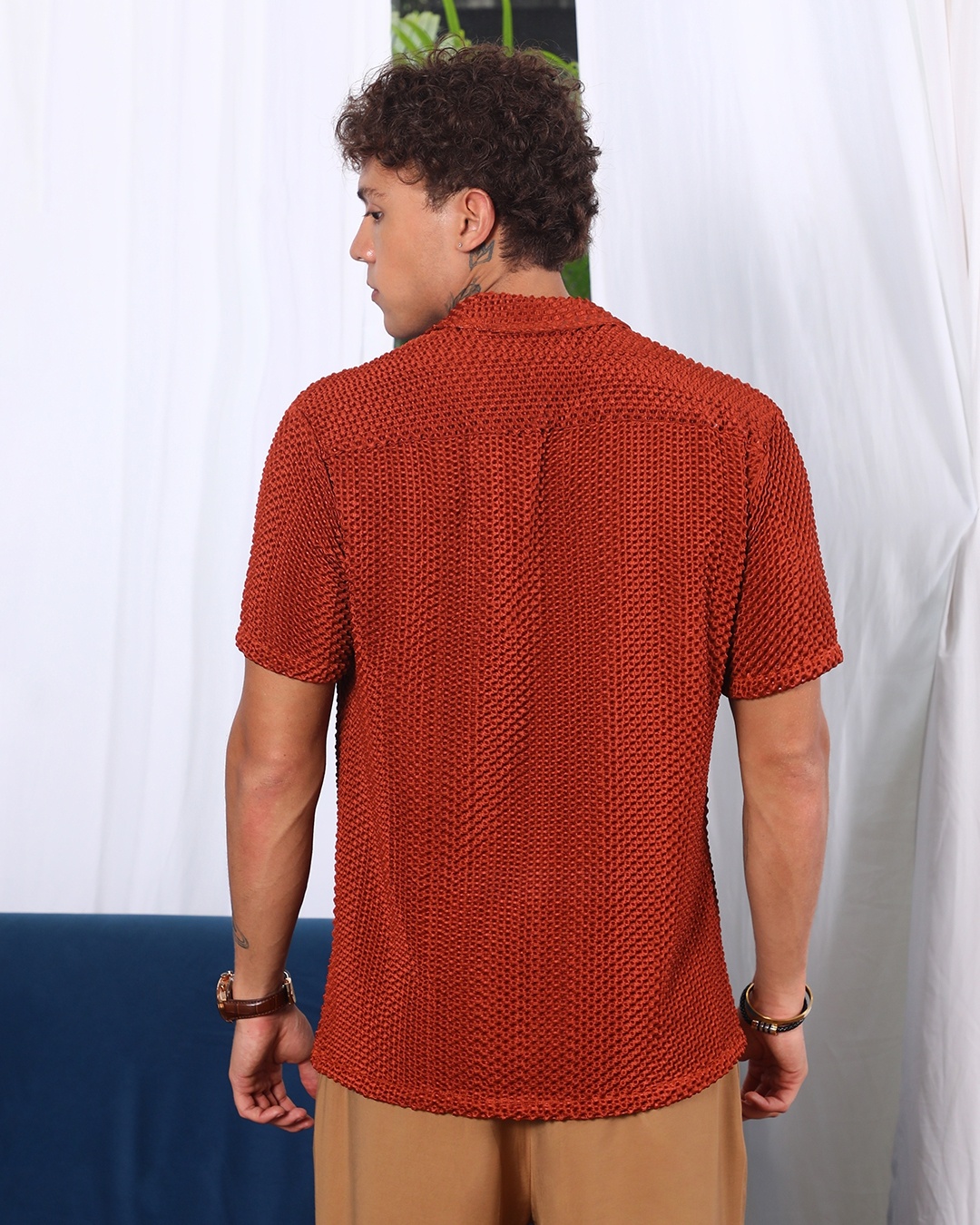 Buy Men's Terracotta Brown Textured Shirt Online at Bewakoof