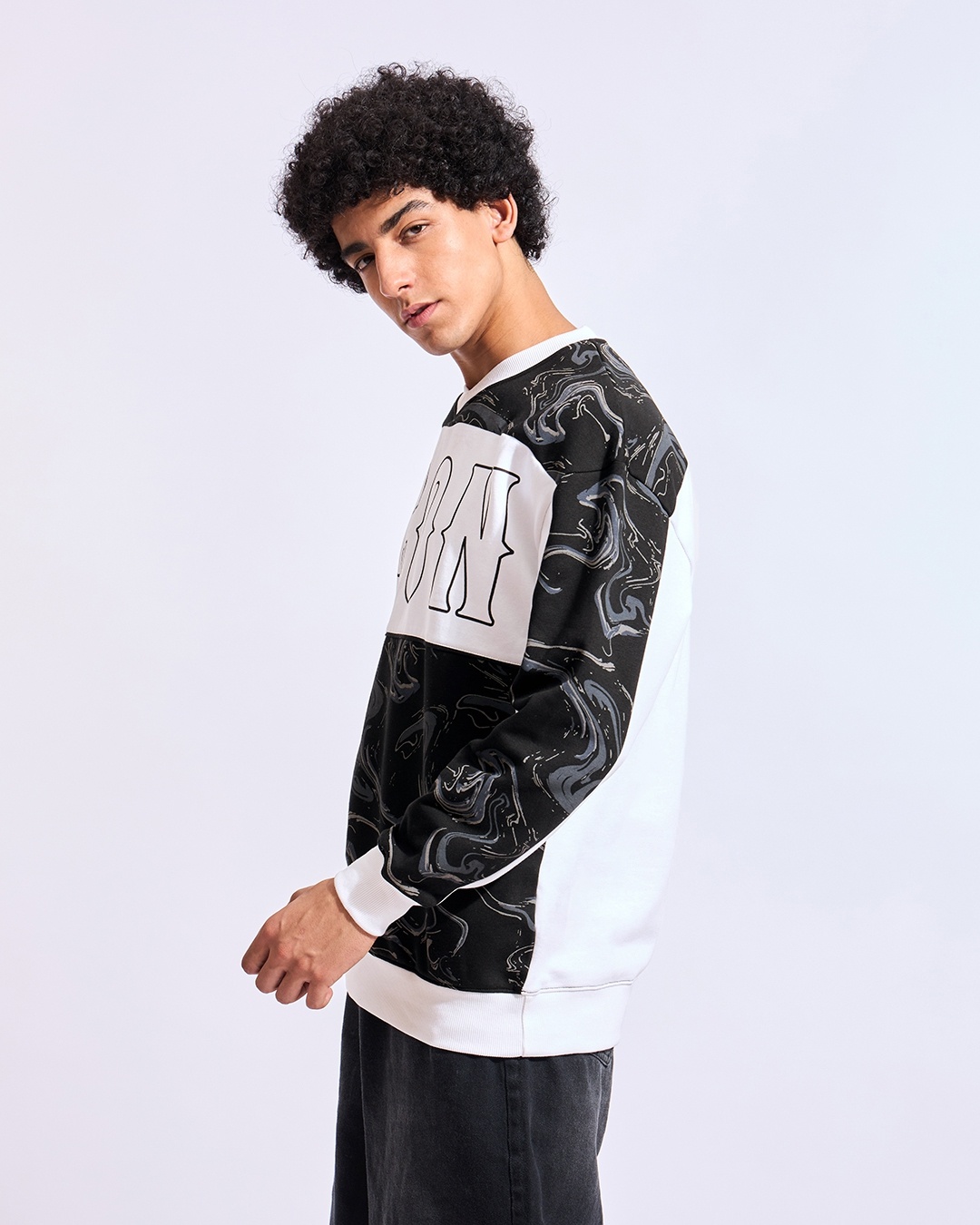 Buy Men's White & Black Color Block Oversized Sweatshirt Online at Bewakoof