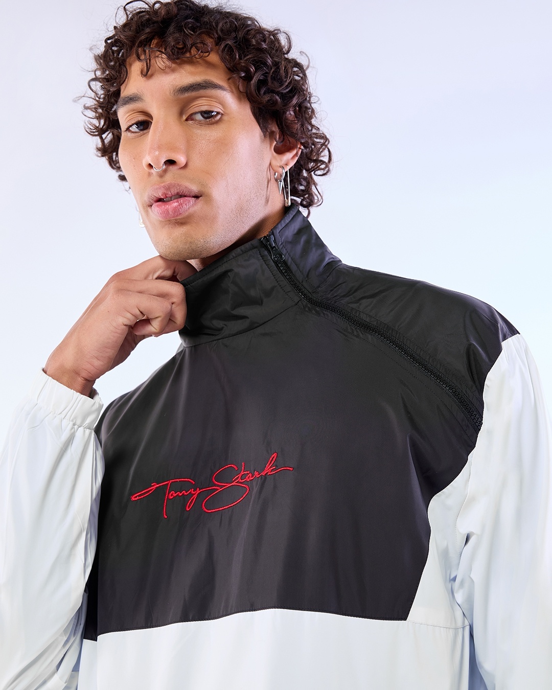 Buy Men's White & Black Tony Stark Typography Oversized Windcheater ...