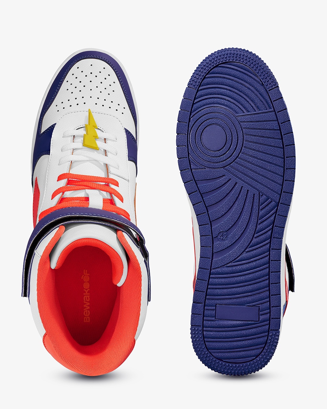 Buy Men's White & Blue Bolt Color Block High Top Sneakers Online in ...