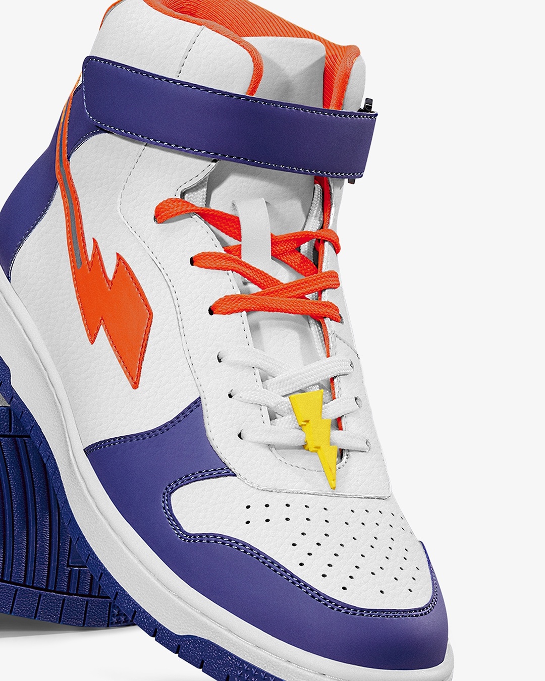 Buy Men's White & Blue Bolt Color Block High Top Sneakers Online in ...