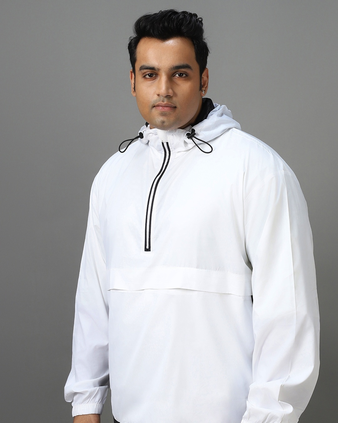 Buy Men's White Color Block Oversized Plus Size Windcheater Jacket ...