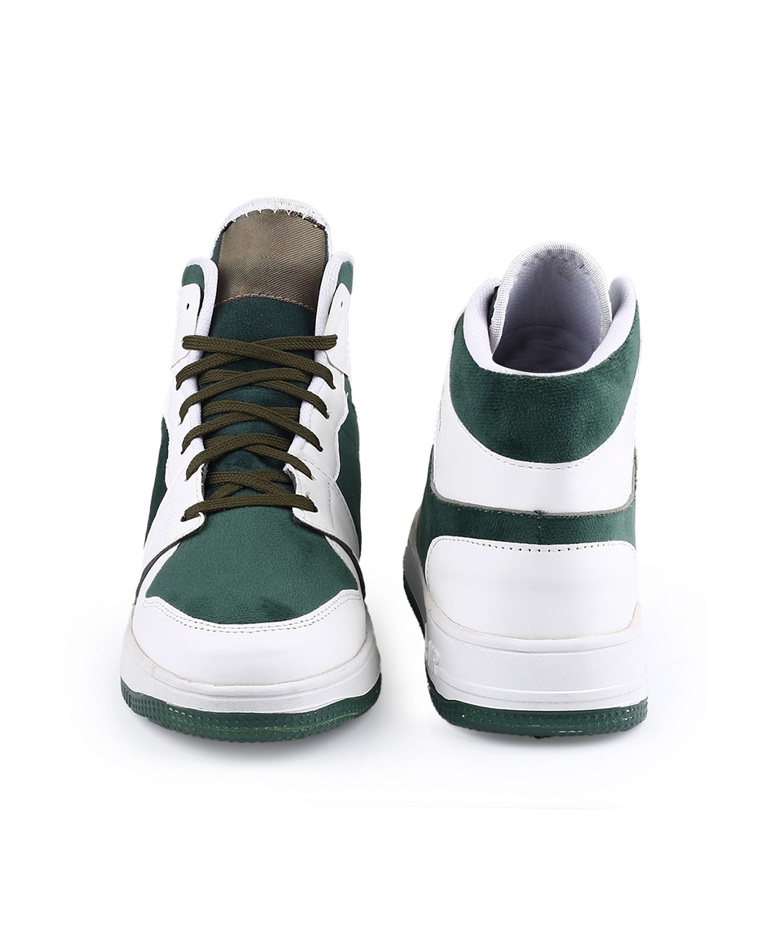 Buy Men's White & Green Colorblock High-Top Sneakers Online in India at ...