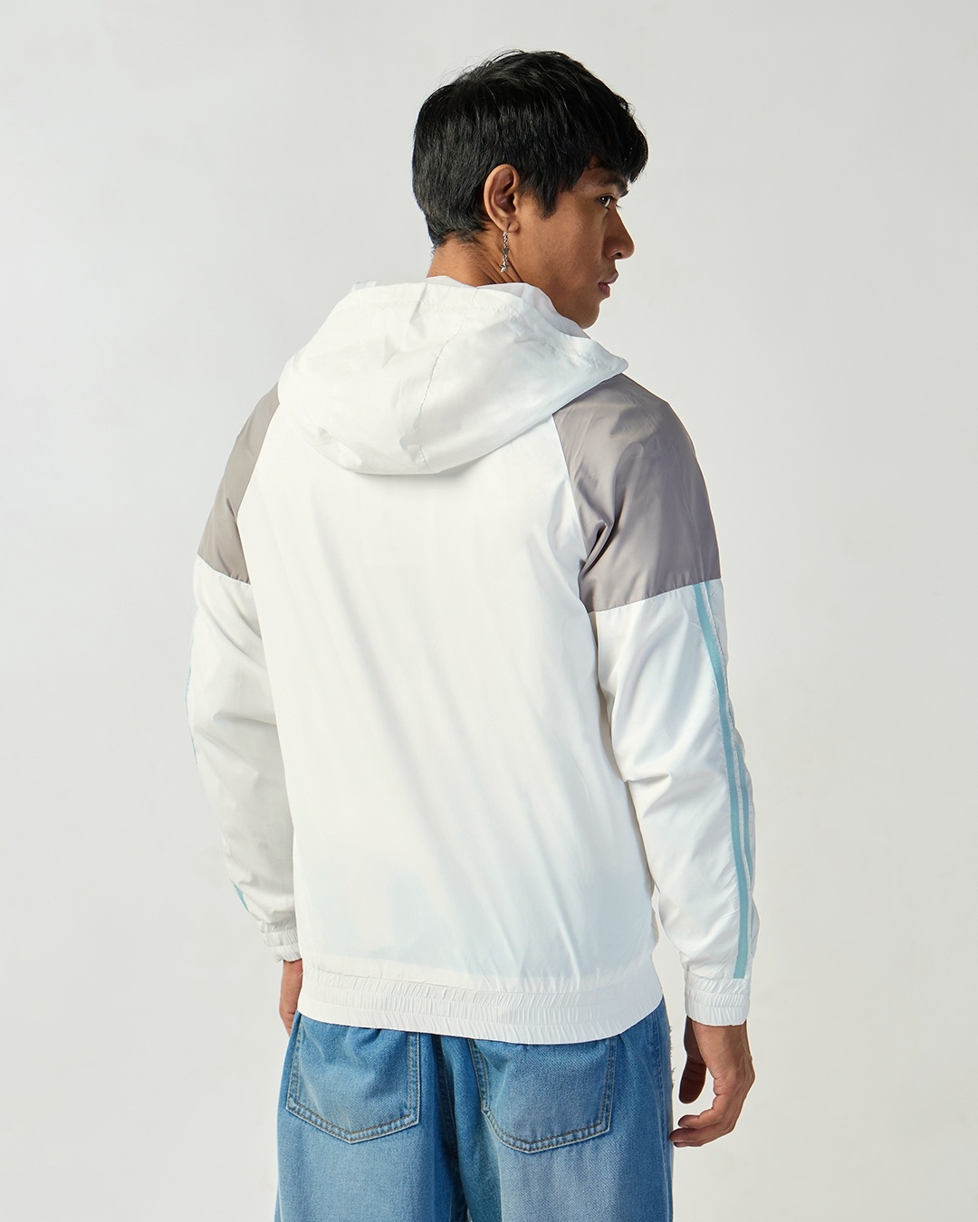 Buy Men's White & Grey Color Block Windcheater Jacket Online at Bewakoof