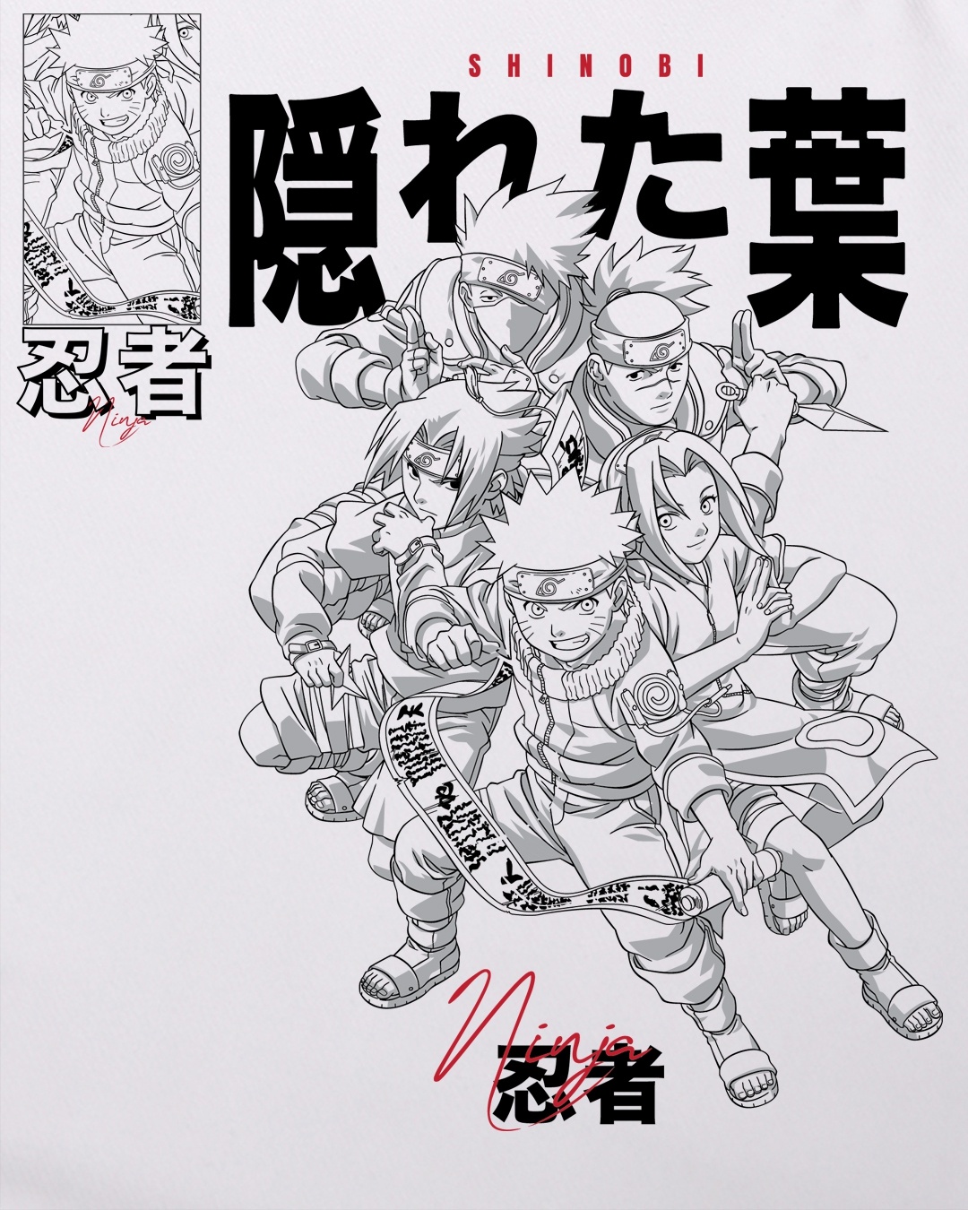 Buy Men's White Hidden Leaf Shinobi Graphic Printed T-shirt Online at ...