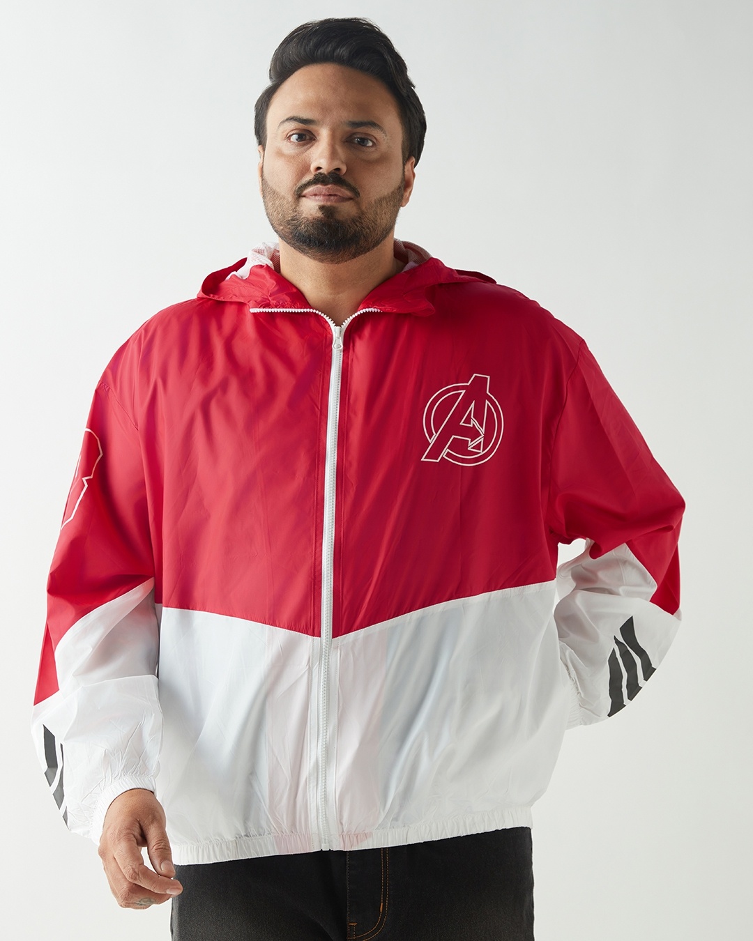 Buy Men's White & Red Graphic Printed Oversized Plus Size Windcheater ...