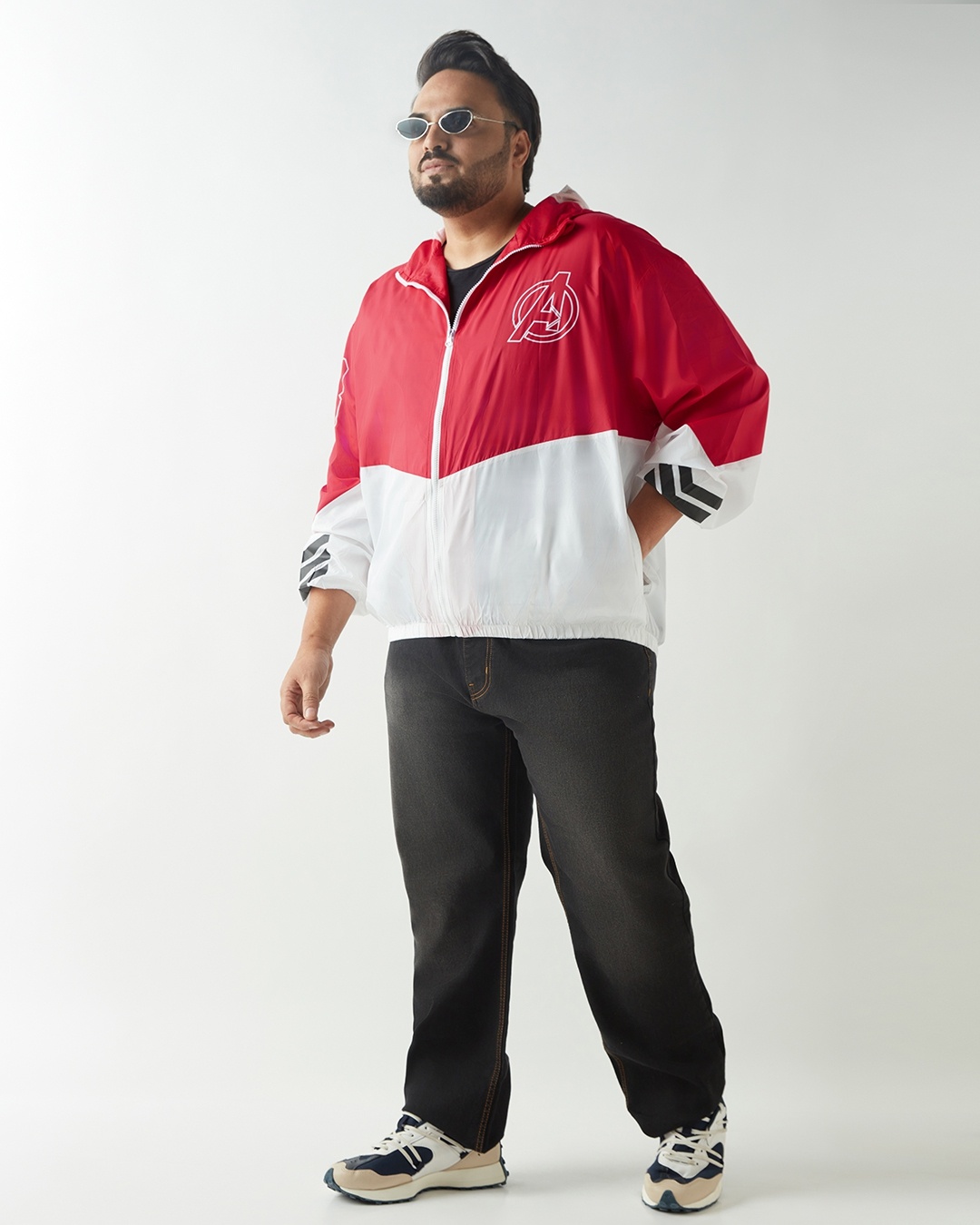 Buy Men's White & Red Graphic Printed Oversized Plus Size Windcheater ...