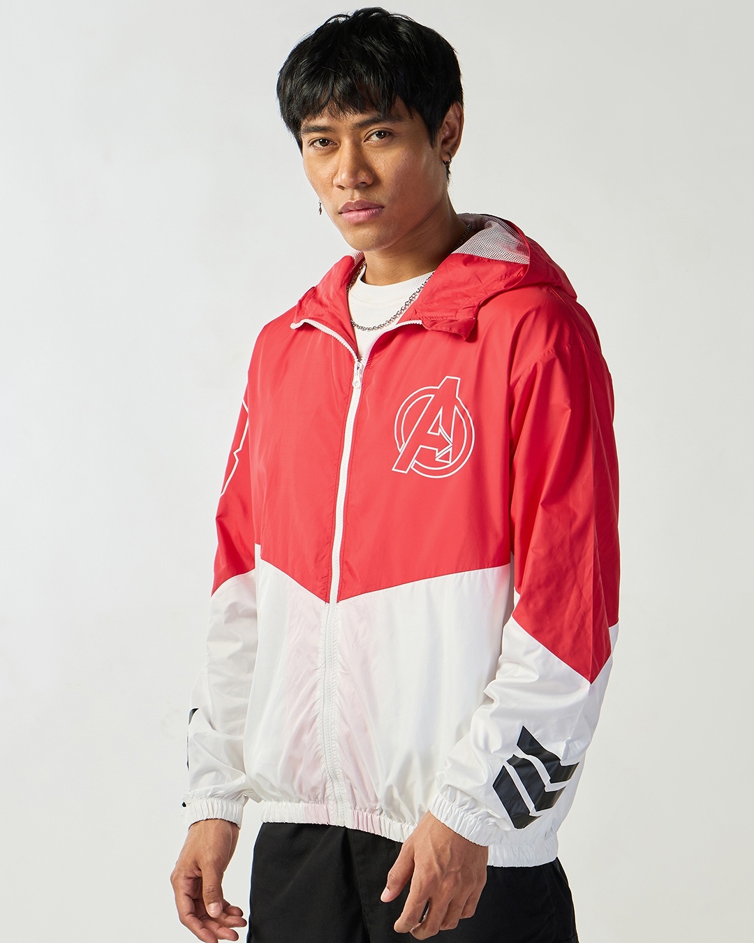 Buy Men's White & Red Graphic Printed Oversized Windcheater Jacket ...
