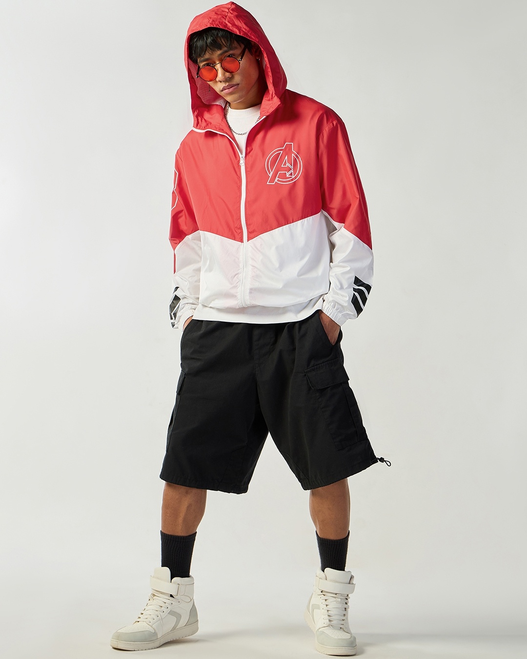 Buy Men's White & Red Graphic Printed Oversized Windcheater Jacket ...