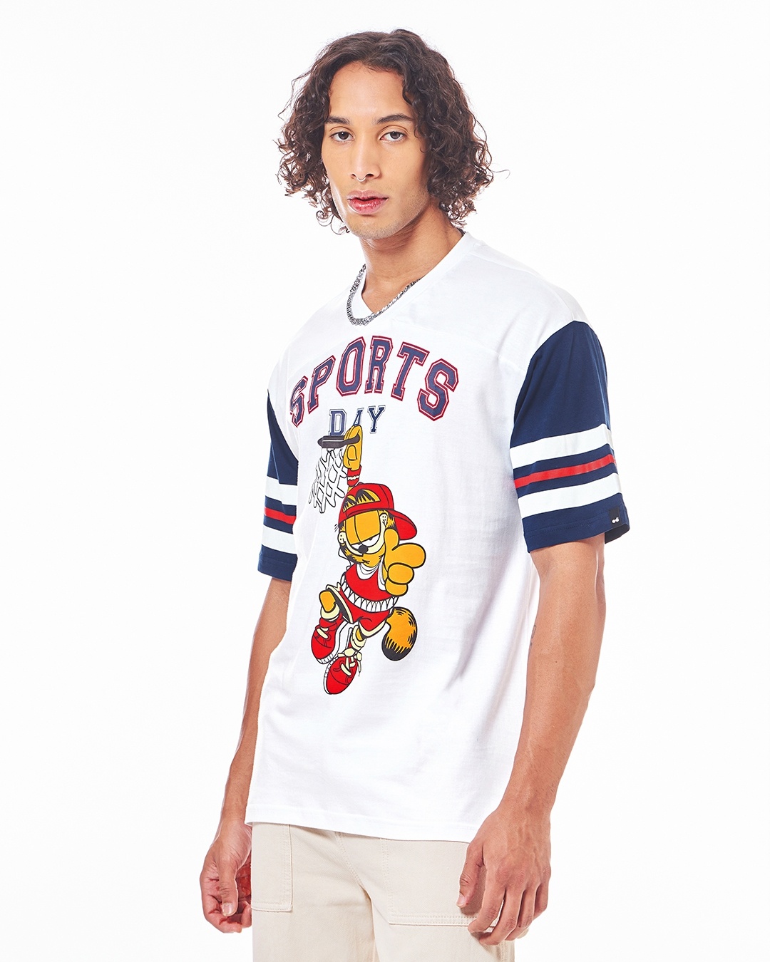 Buy Men's White & Blue Sports Day Graphic Printed Oversized T-shirt ...