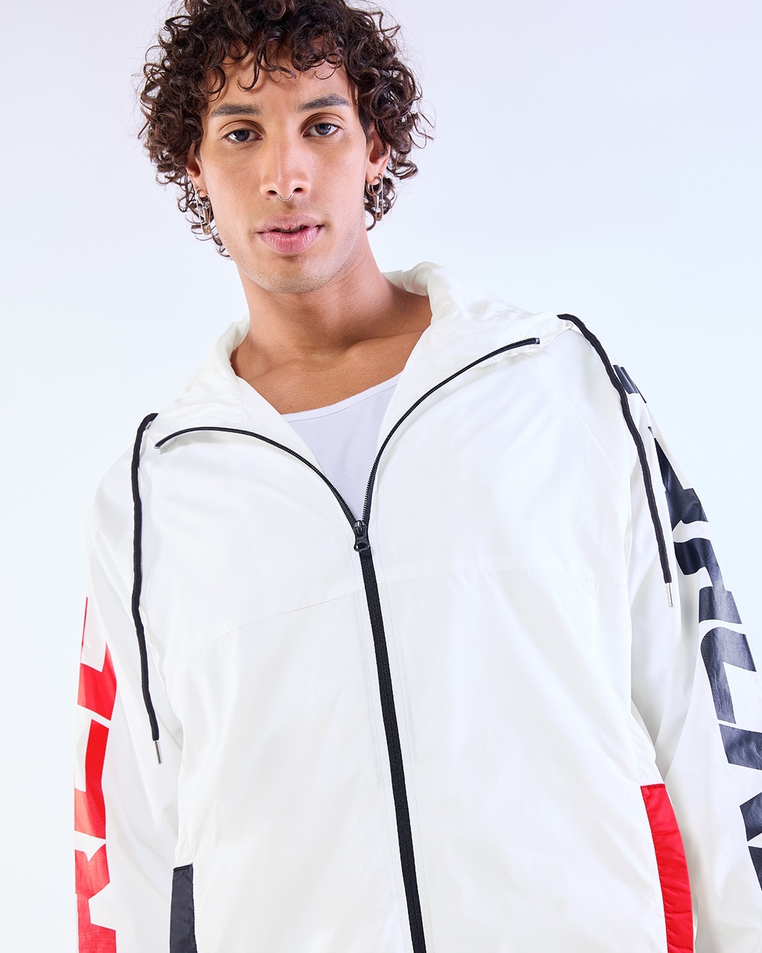 Buy Men's White Typography Oversized Windcheater Jacket Online at Bewakoof