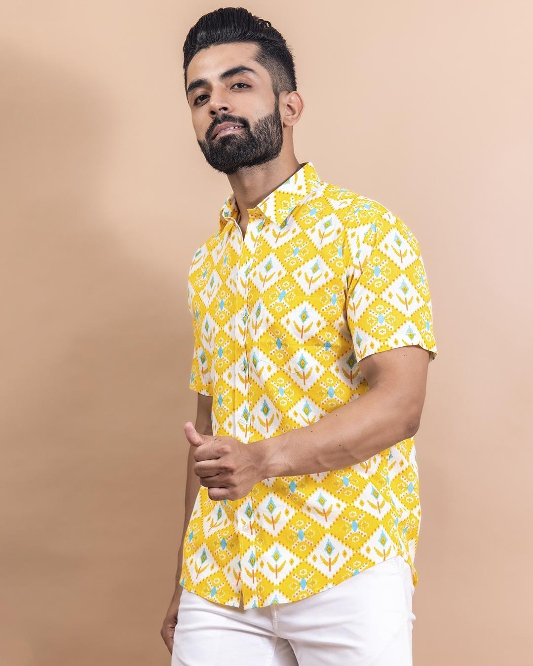 Buy Men's Yellow All Over Jaipuri Printed Shirt for Men Yellow Online ...