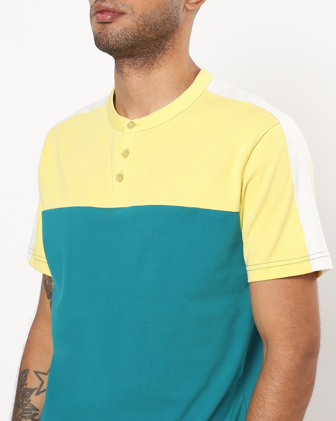 Buy Men's Yellow and Blue Color Block Henley T-shirt for Men green ...
